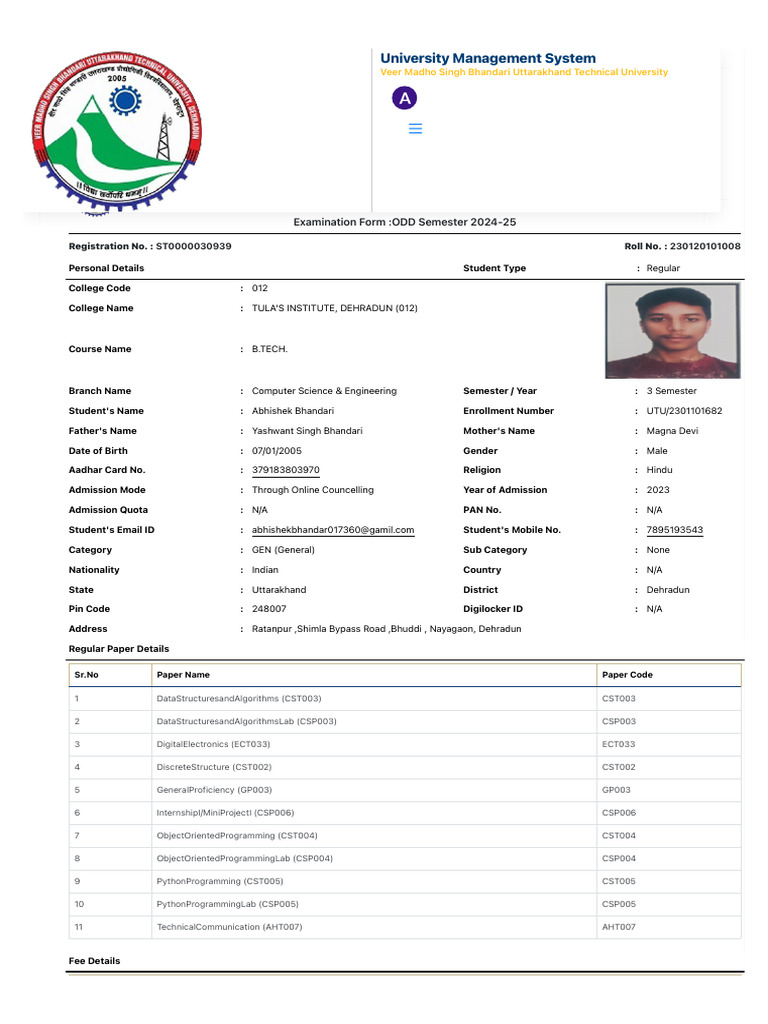 Examination Form Details | PDF