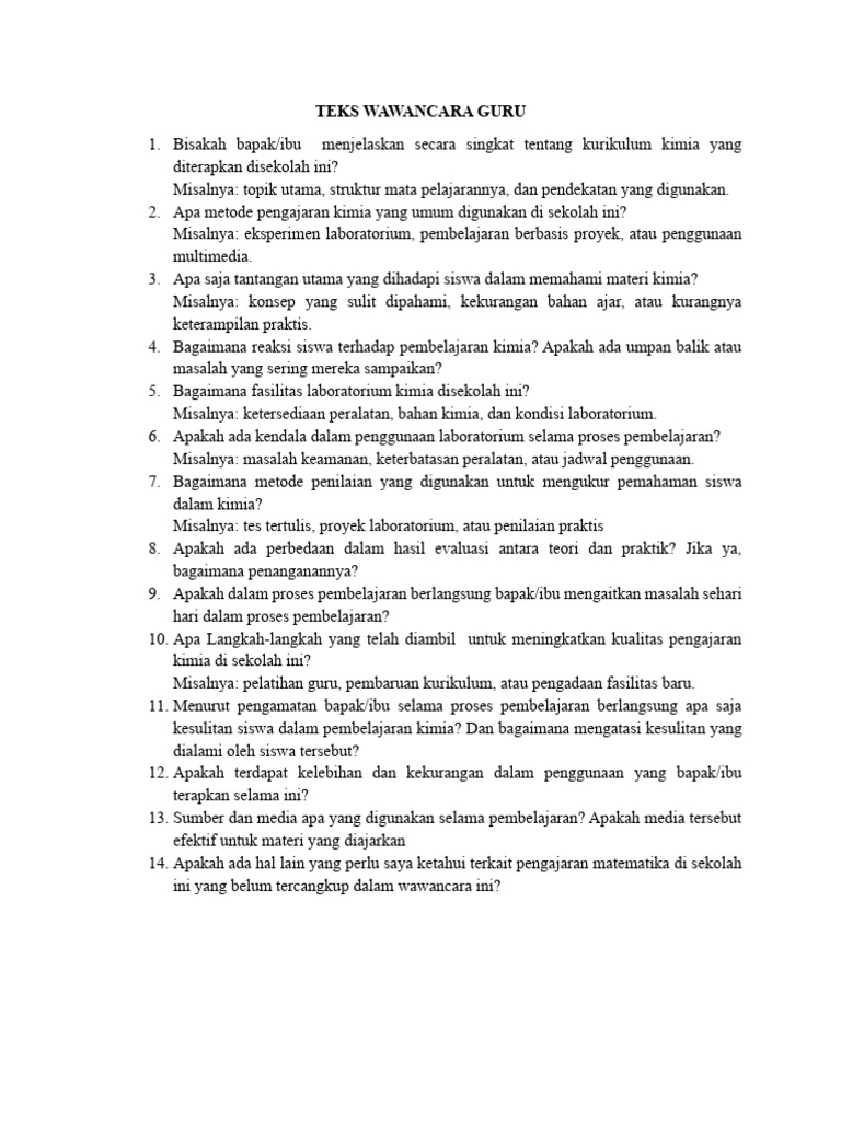 TEKS WAWANCARA GURU & SISWA | PDF
