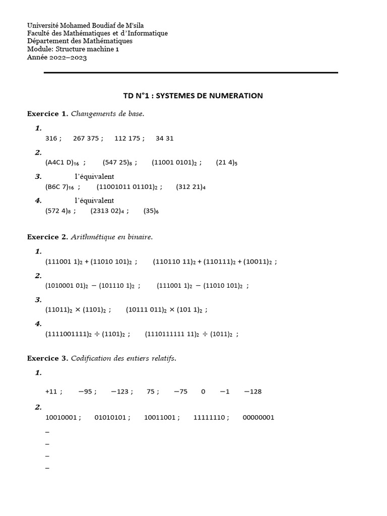 Exercices Corrigés de Structure Machine 1 | PDF | Architecture ...
