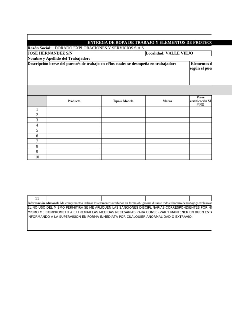 PLANILLA DE EPP | PDF