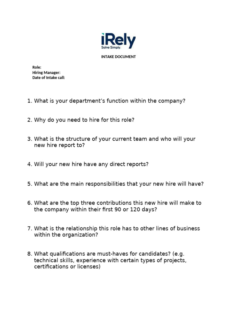 Intake Questionnaire | PDF