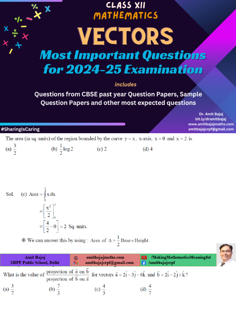 Class XII VECTORS Most Important Questions For 2023-24 Examination (Dr. Amit Bajaj) | PDF ...