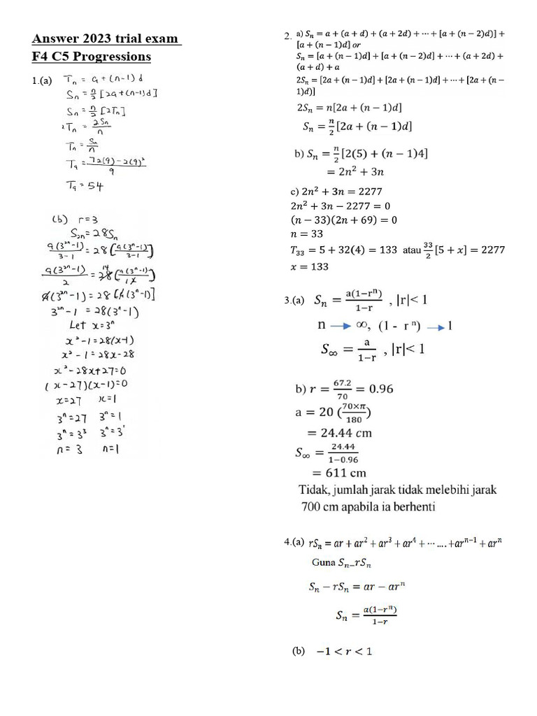 Answer 2023 Trial Exam F4 C5 Progressions | PDF