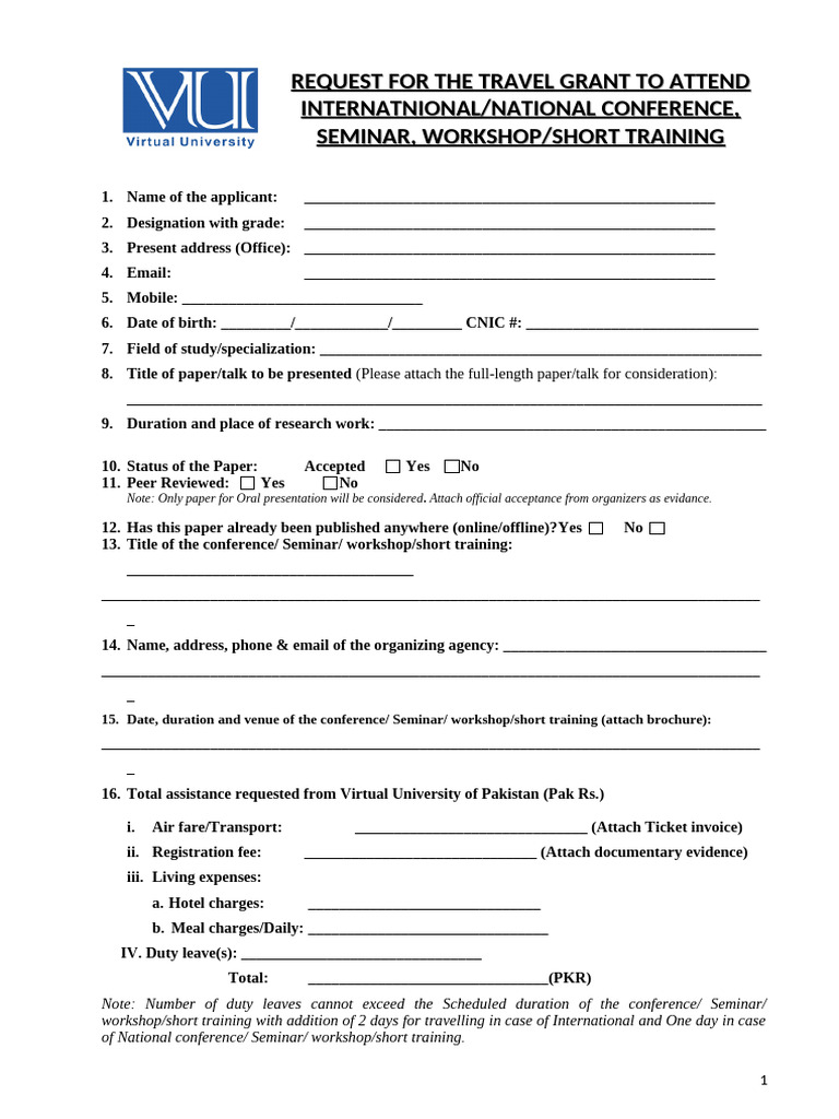 Travel Grant Application for Conferences | PDF