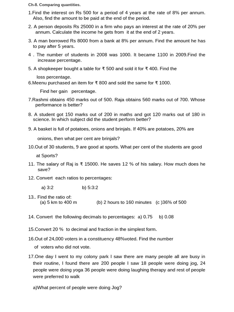 Class-7 CH-7 Comparing Quantities | PDF | Percentage | Interest