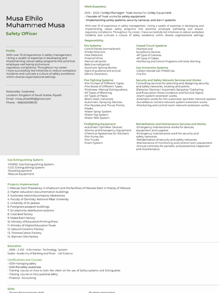 Musa Elhilo Cv-Safety Officer | PDF