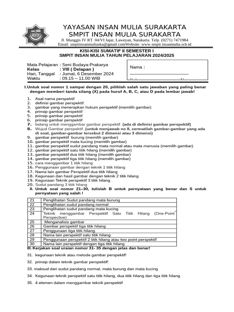 kisi kisi soal SUMATIF II KLS 8 NOV 2024 | PDF