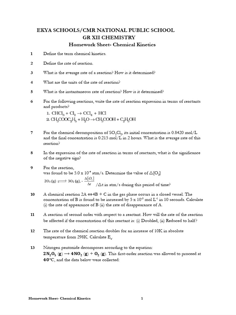 1a._Homework_Sheet-_Chemical_Kinetics_-_Google_Docs | PDF | Physical Chemistry | Chemistry