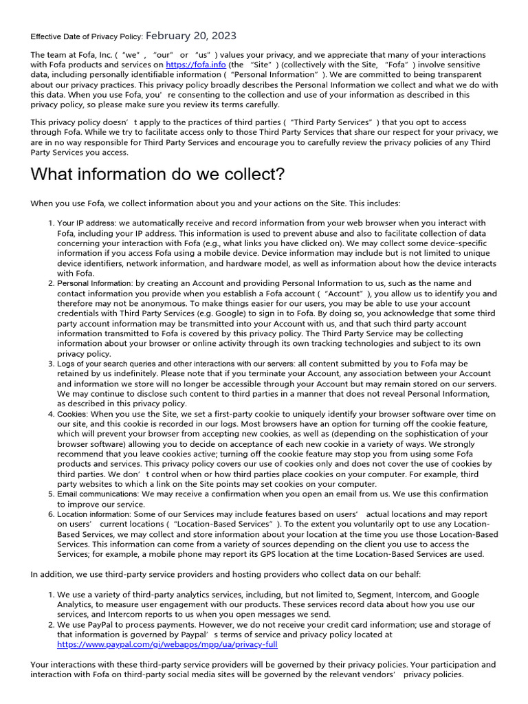 Fofa Privacy Policy | PDF | Http Cookie | Privacy