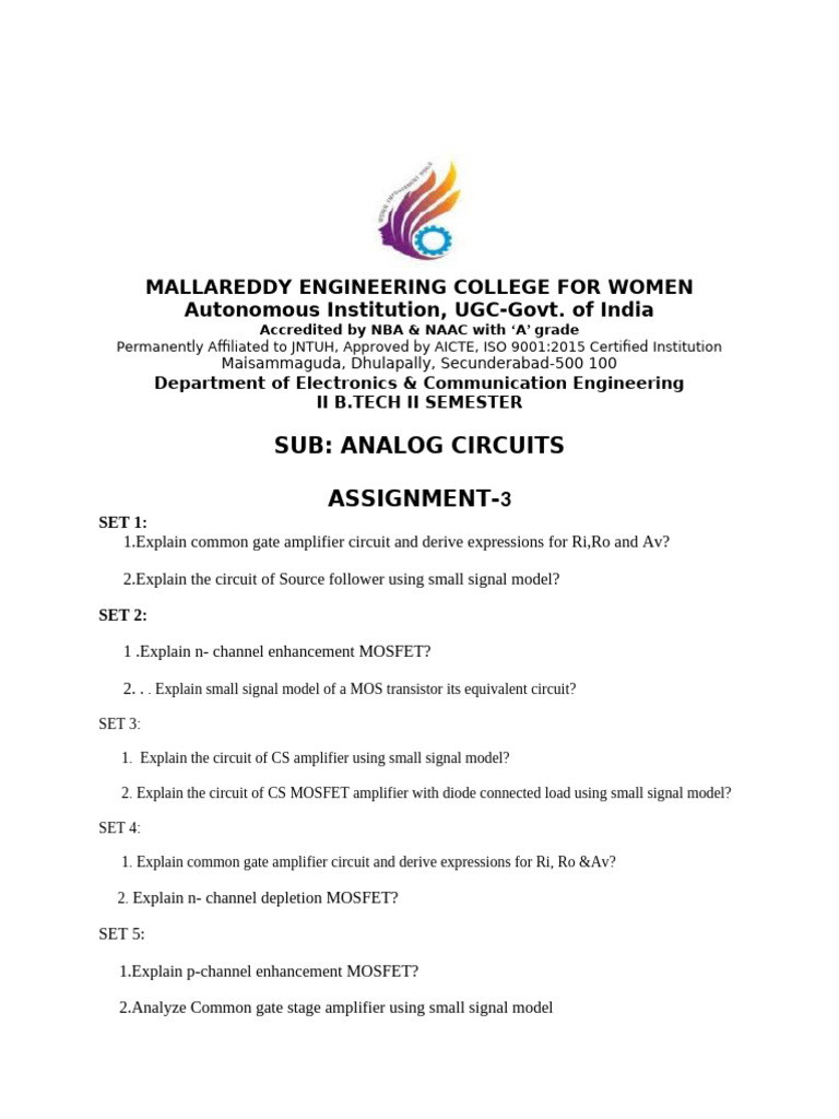 Analog Circuits Assignment Guide Pdf