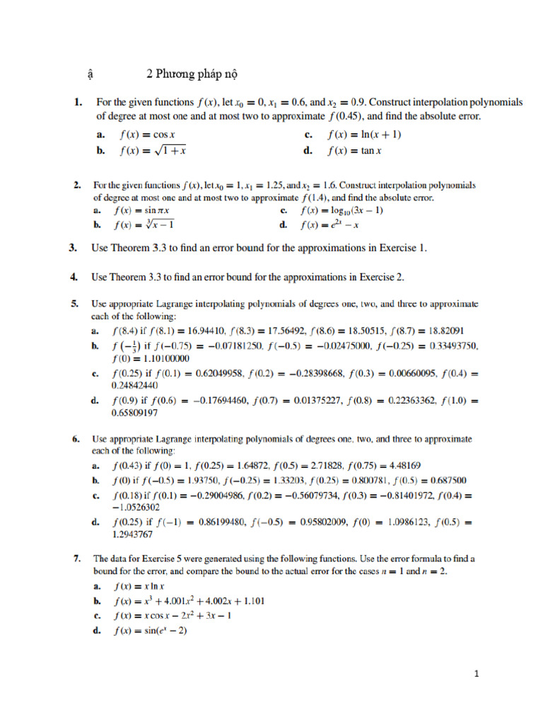 BT Ch4 Bài 2. Phương Pháp N I Suy Lagrange | PDF