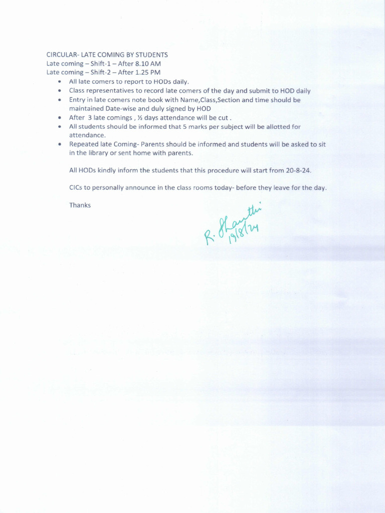 Circular For Late Comers | PDF