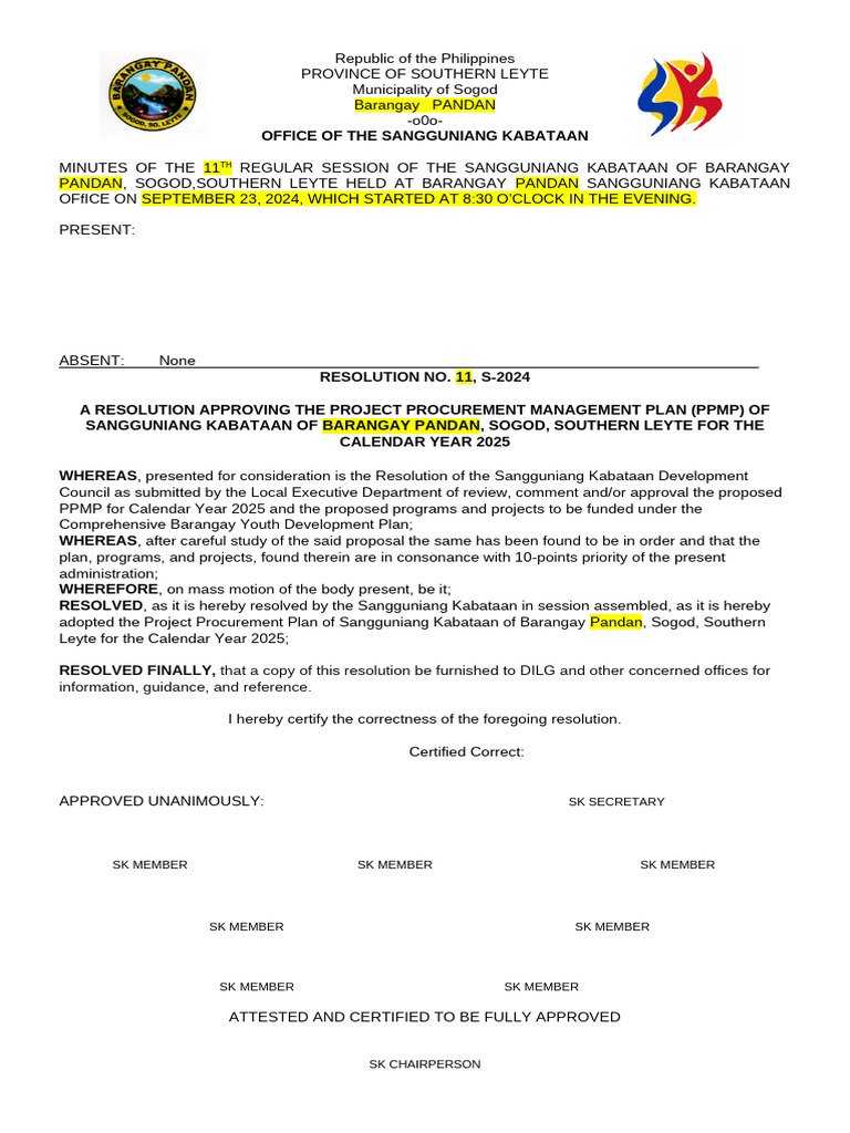 Resolution-2024-10-PPMP-Approving | PDF | Government | Youth
