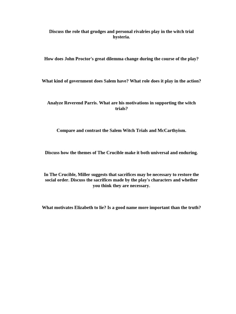 Crucible Essay Choices | PDF