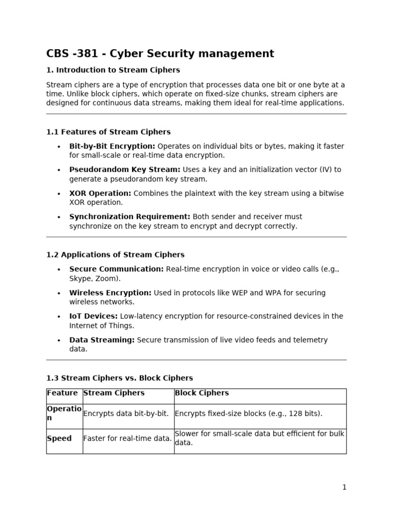 Stream Ciphers: Features and Applications | PDF | Encryption | Cipher