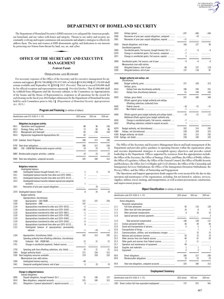 DHS Budget Overview and Appropriations | PDF | United States Department ...