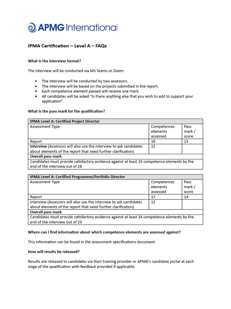 Ipma Certification - Level A - Faqs | PDF