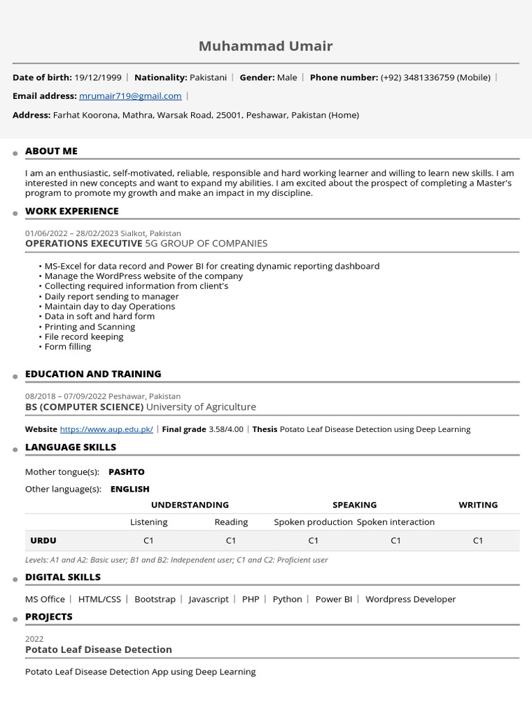 Muhammad Umair: About Me | PDF