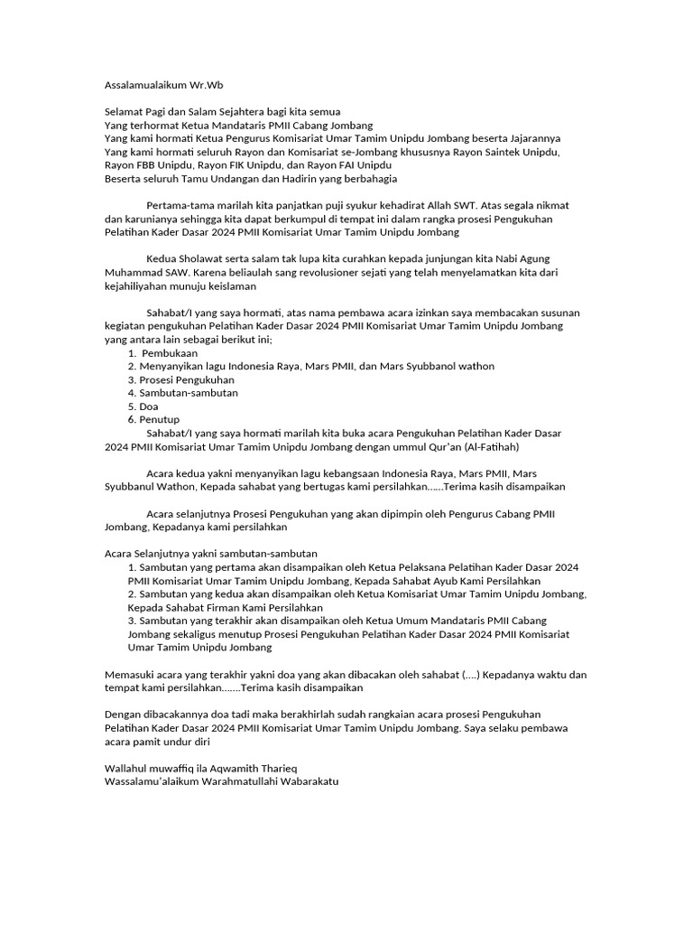 Teks MC Pengukuhan PKD PMII | PDF