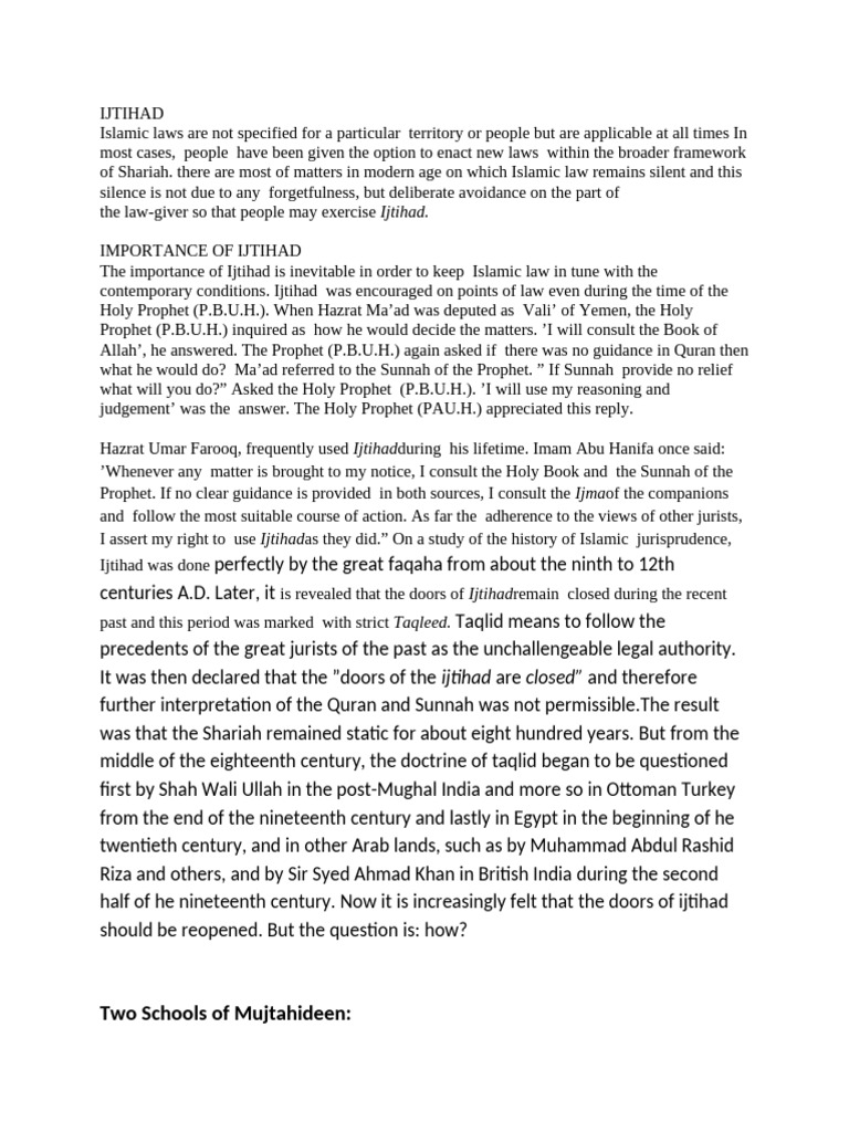 Ijtihad Its Importance and Its Forms | PDF | Sharia | Caliphate