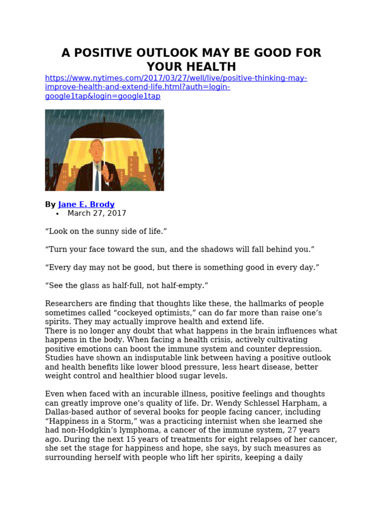 A Positive Outlook May Be Good For Your Health | PDF | Stress (Biology ...