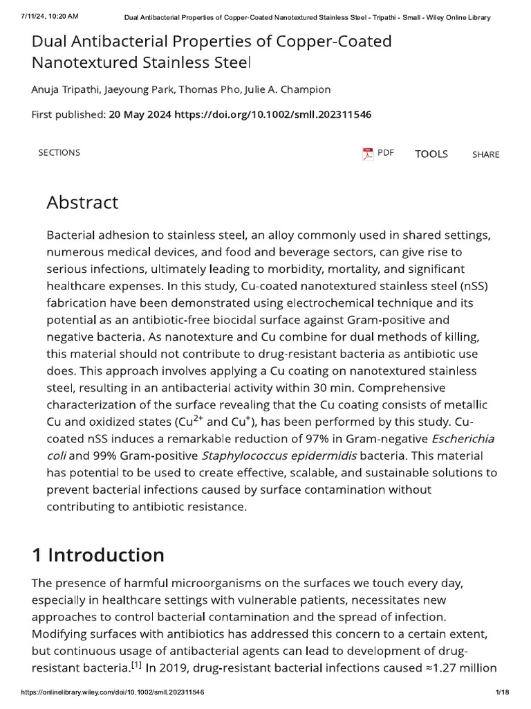 Dual Antibacterial Properties of Copper | PDF