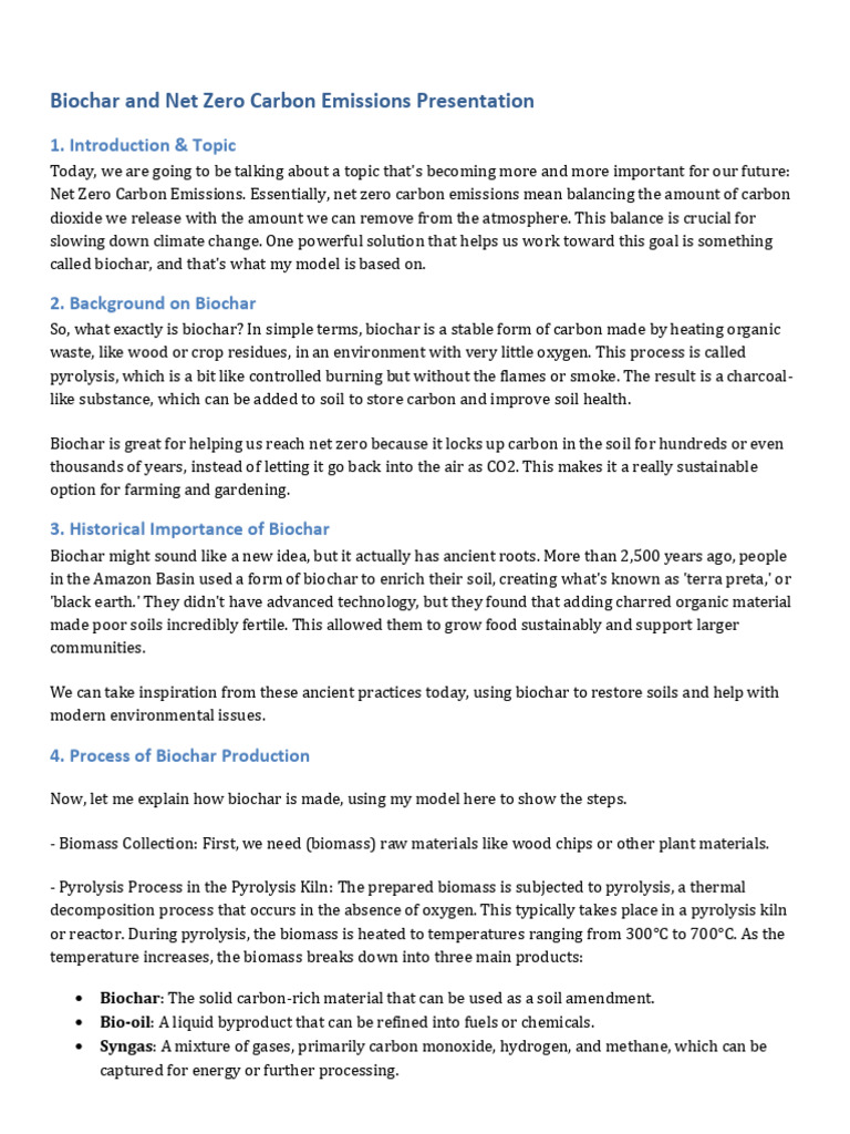 Biochar and Net Zero Carbon Presentation | PDF | Pyrolysis | Soil