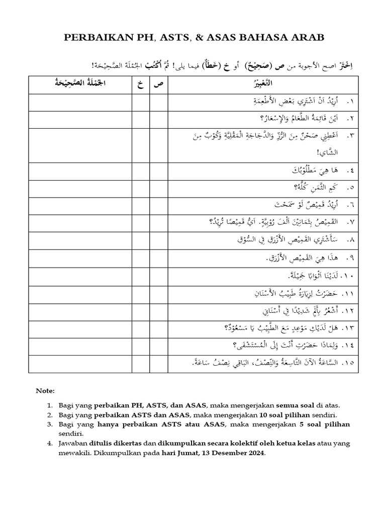 Remidi PH, ASTS, ASAS B.arab Kelas 9 | PDF