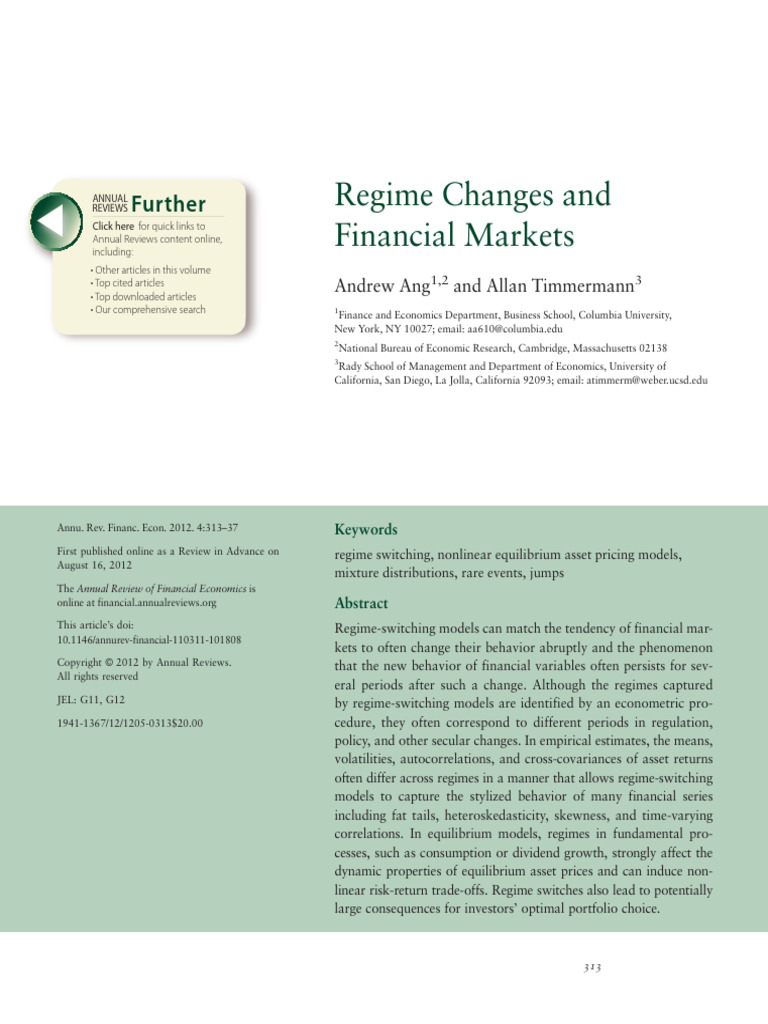 Regime Changes in Financial Markets | PDF | Business Cycle | Volatility ...
