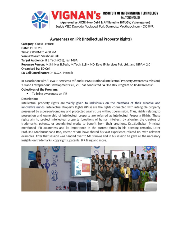 ED-Cell IPR Report | PDF | Intellectual Property | Civil Law (Common Law)