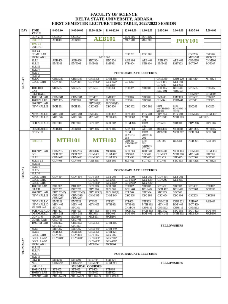 First Semester 2022-2023 Lecture Time Table James copy | PDF