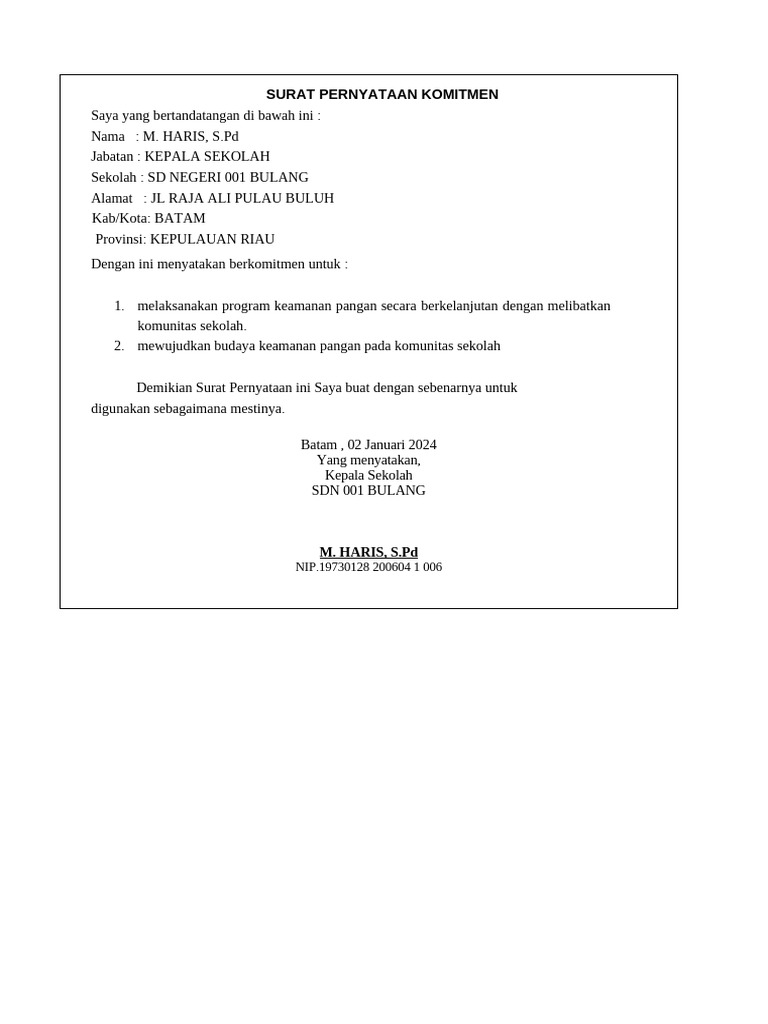 SURAT PERNYATAAN KOMITMEN - Docx 1 | PDF