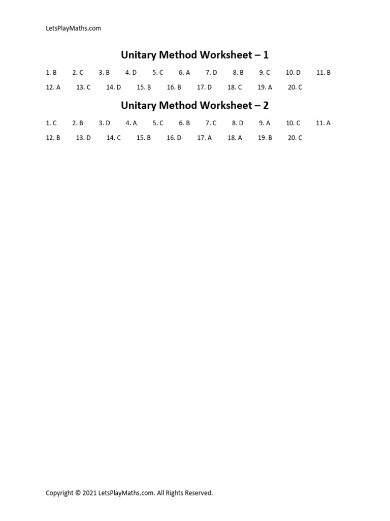 Unitary Method Answer | PDF