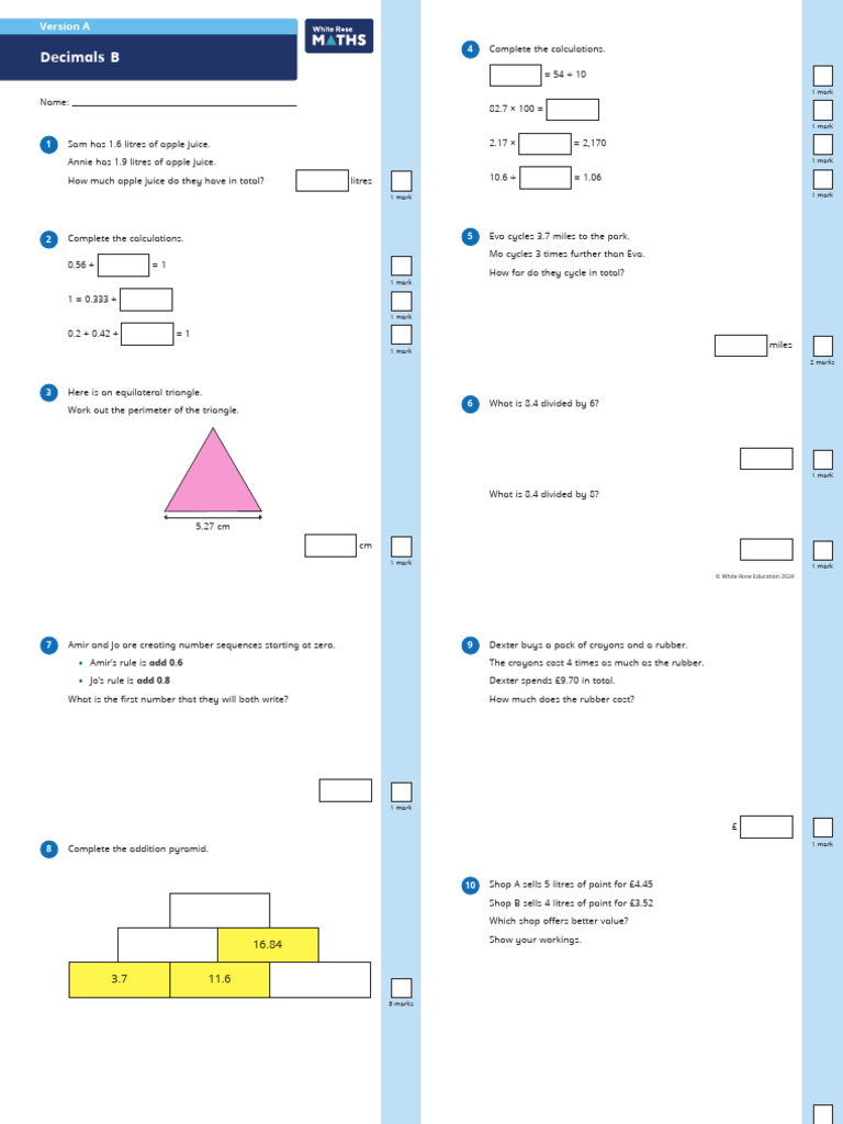 MA Y6 Spring B4 EoB Assessment Version A | PDF | Elementary Mathematics ...