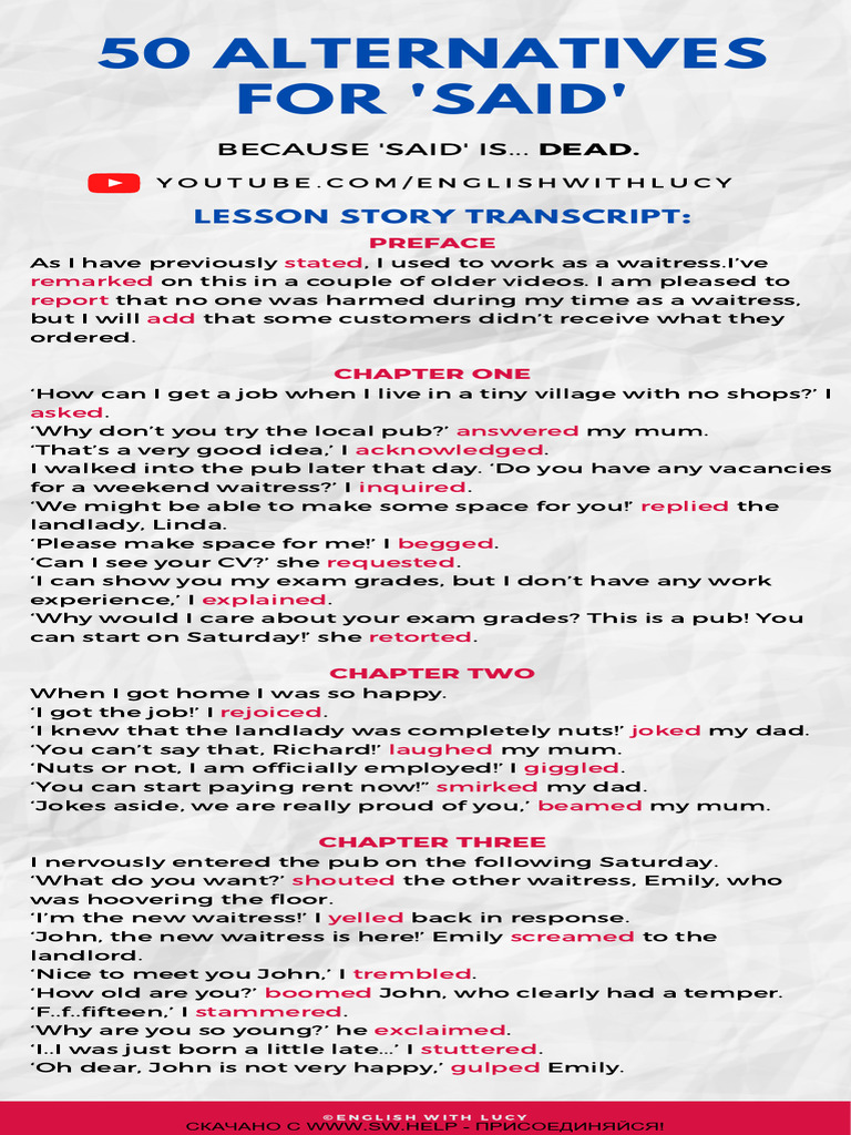 50 Alternatives For Said | PDF | Stuttering