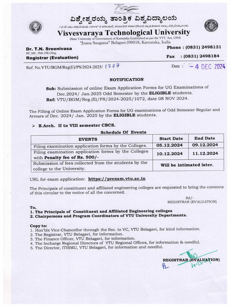 B.Arch II To VIII Sem Exam App | PDF