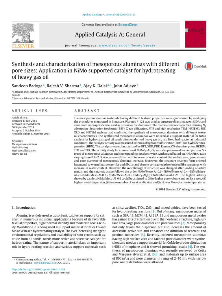 Badoga2015 Hydrotreating | PDF | Adsorption | Catalysis