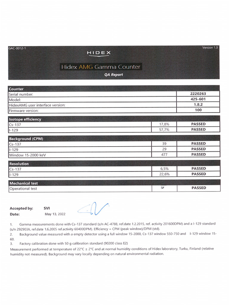 GAC-0012-1 2220263 Hidex AMG QA Ver 1.3 | PDF