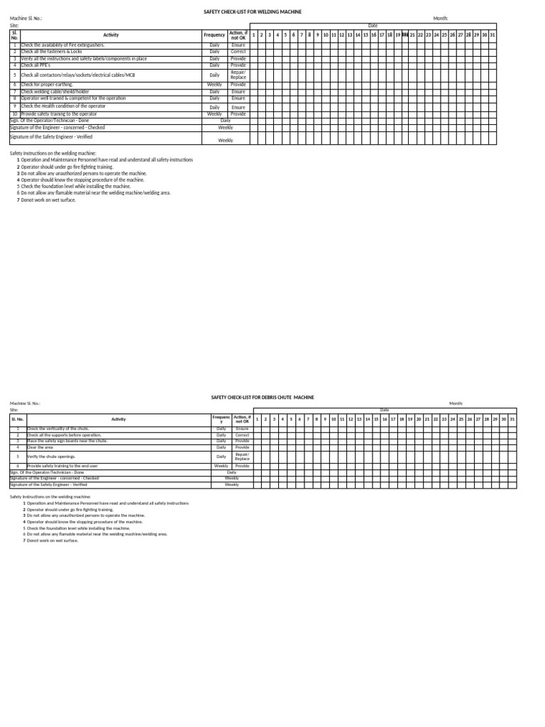 Welding Machine Checklist | PDF