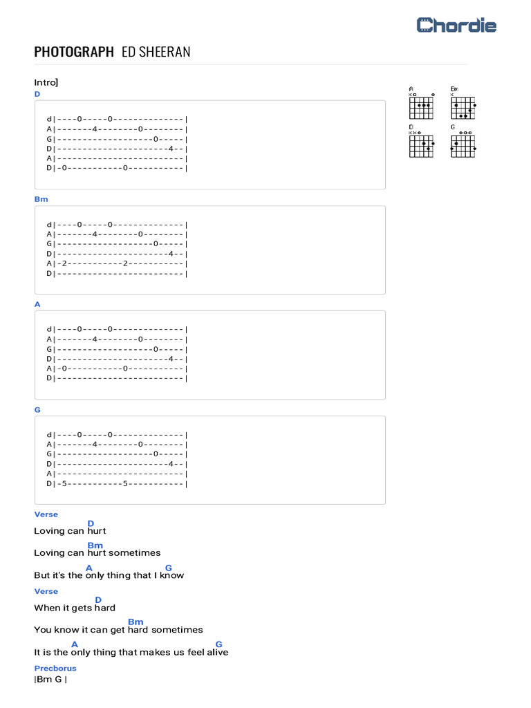 Photograph Ed Sheeran Chords and Lyrics For Guitar | PDF | Song ...