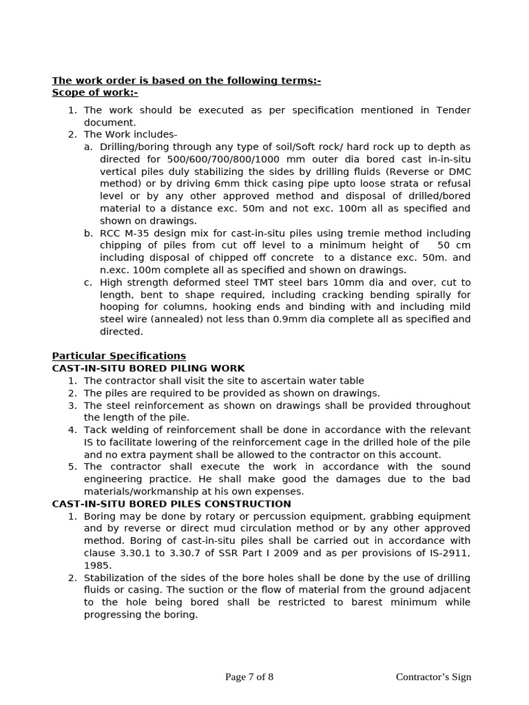 Piling Work Order Terms and Condition | PDF | Deep Foundation | Indemnity