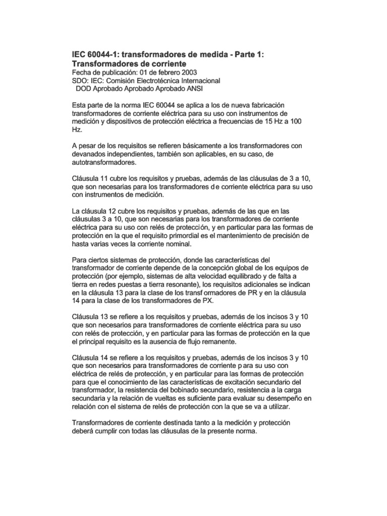 IEC 60044-1: Transformadores de Corriente | PDF | Transformador ...