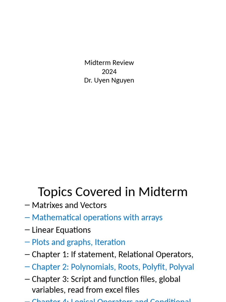 Topics Covered in Midterm 2024 2 (1) Intro To Comp | PDF | Matrix (Mathematics) | System Of ...