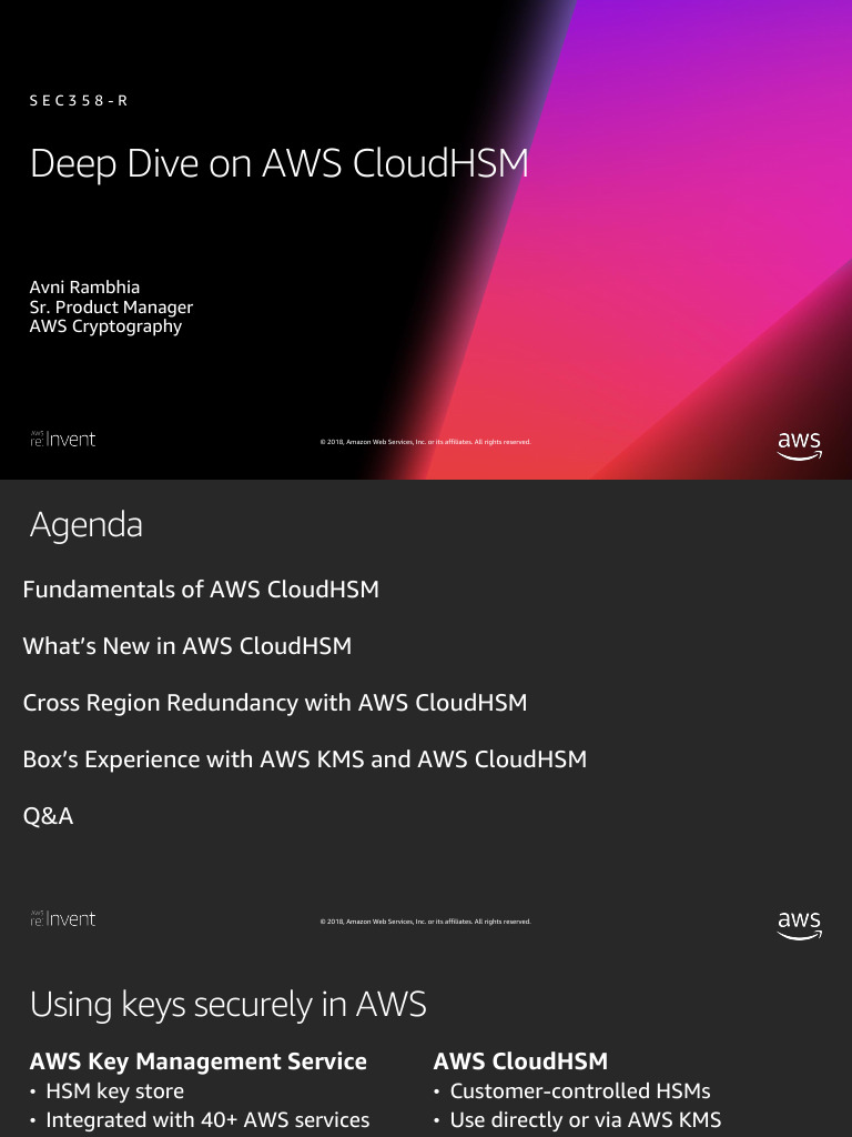 Deep Dive On Aws Cloudhsm Sec 1487379145 181202071921 | PDF | Amazon Web Services | Backup