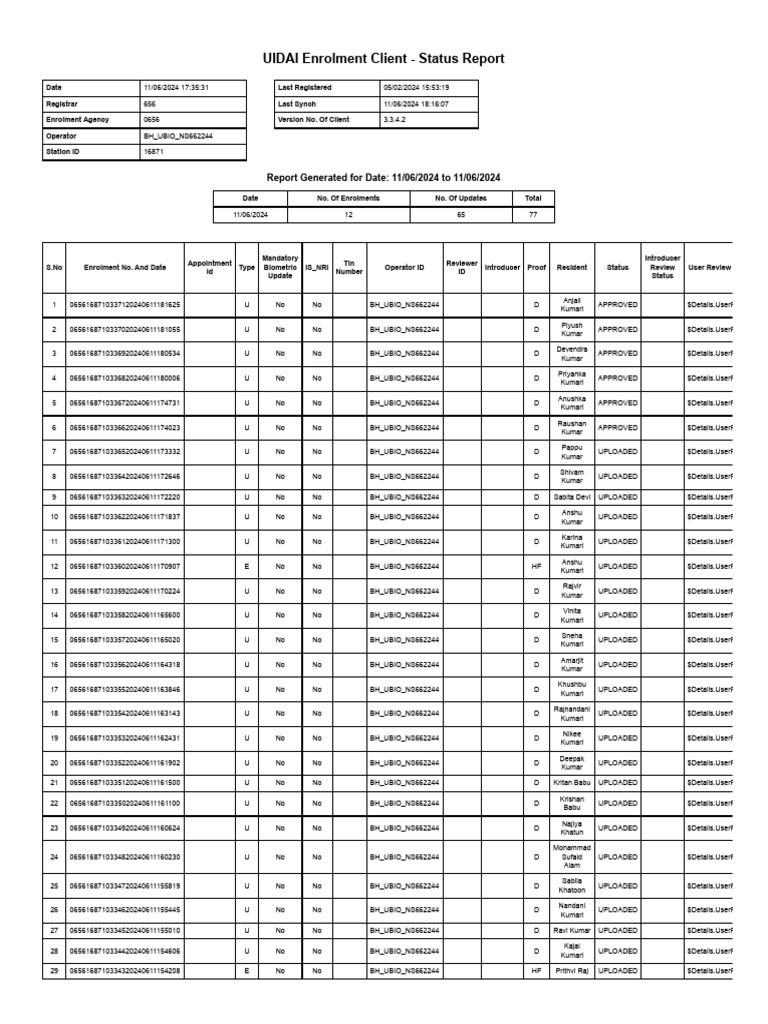 Enrolment Client Status Reports | PDF | Biometrics | Access Control