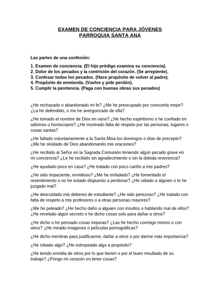 Examen de Conciencia para Jóvenes | PDF