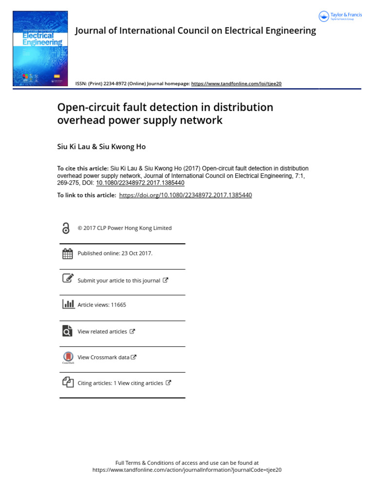 Open Circuit Fault Detection In Distribution Overhead Power Supply Network Pdf Electric