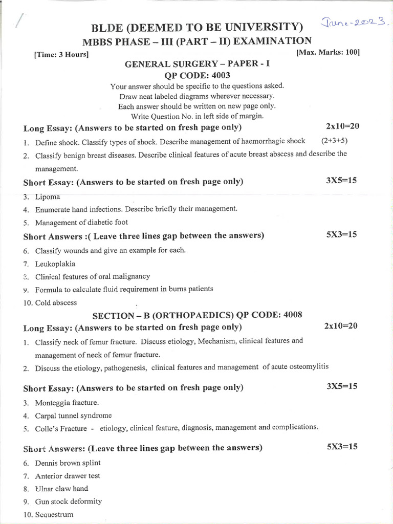 UG Phase IIIrd General Surgery 2023 | PDF