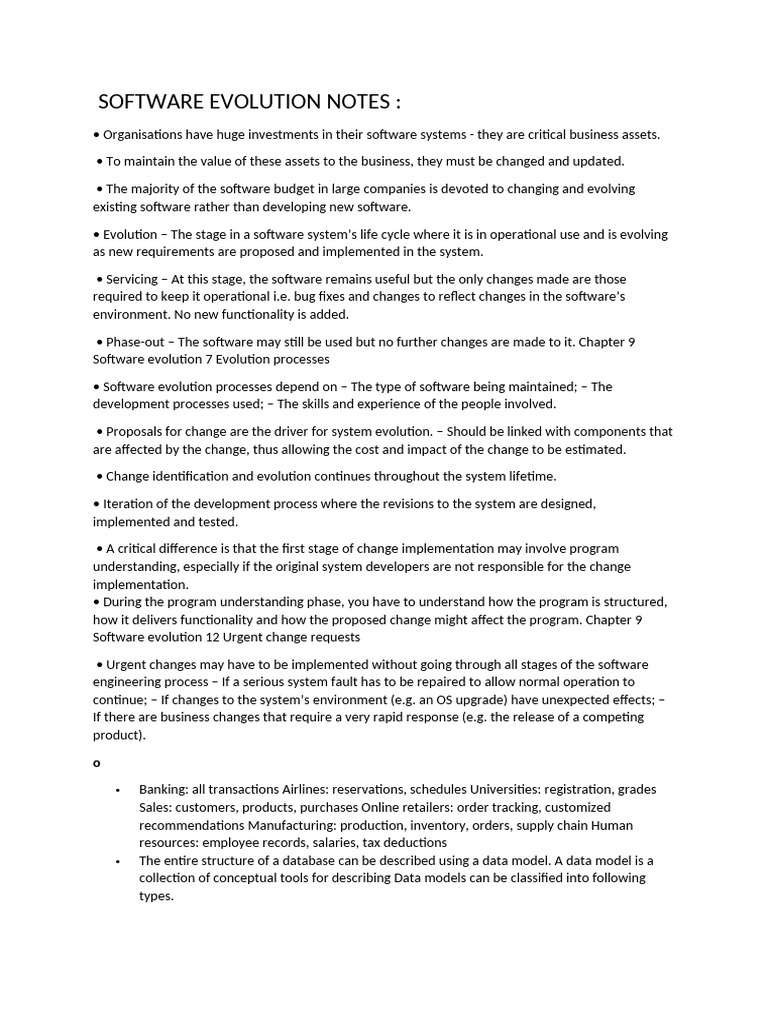 SOFTWARE EVOLUTION NOTES | PDF | Software | System