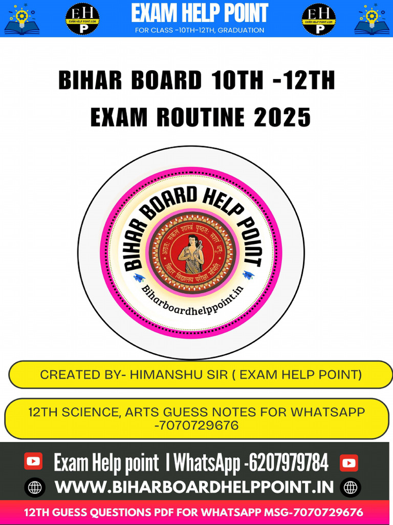 Bihar Board 10th 12th Final Exam 2025 Routine Exam Help Point | PDF